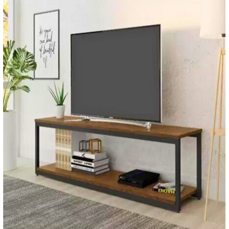 Móvel estilo industrial rack de estrutura metálica e MDF aberto e duas ...